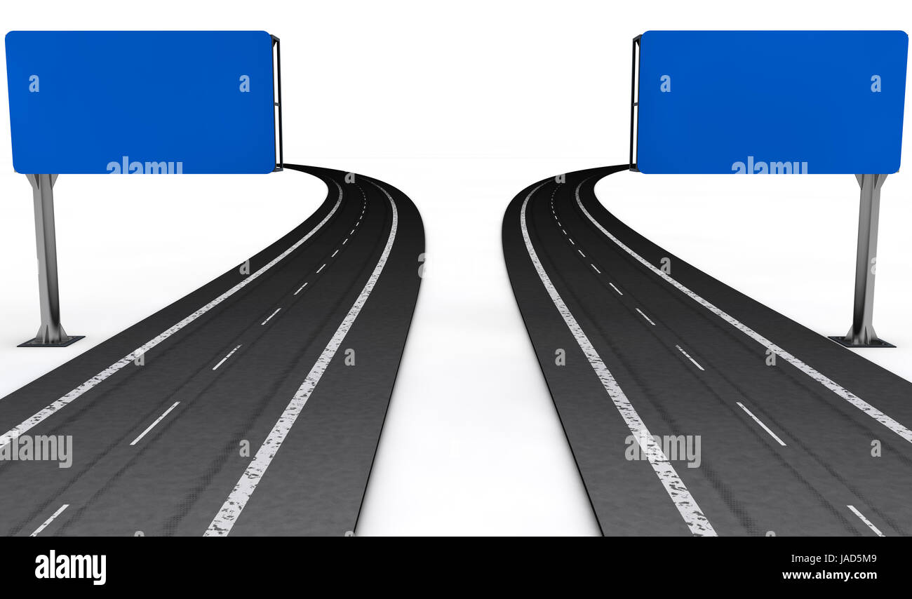 separate roads with signs for advertising made in 3d isolated on white ...