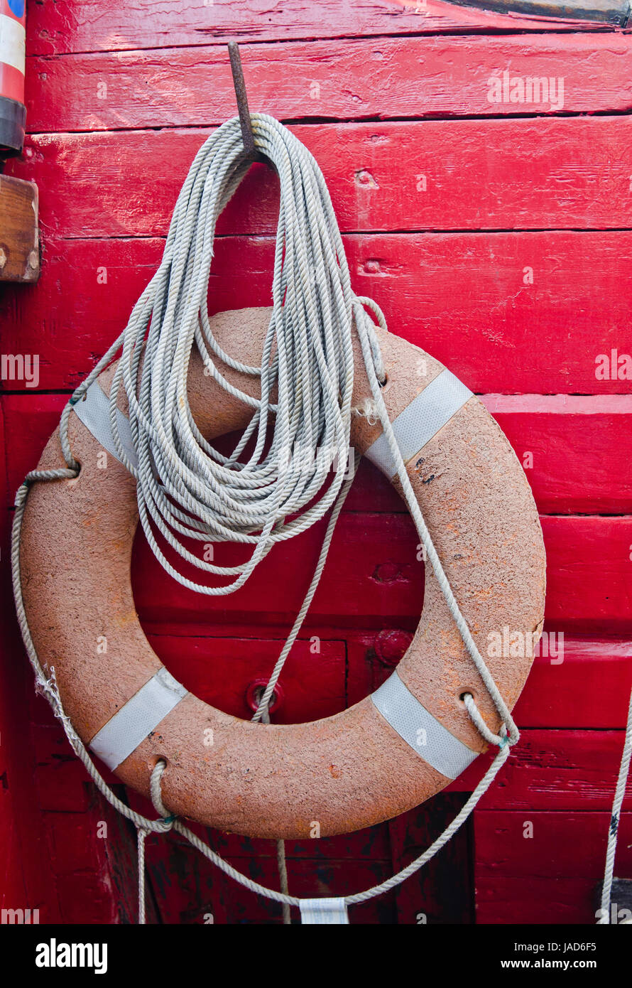 Lifebuoy ring on a deck of an vessel Stock Photo - Alamy