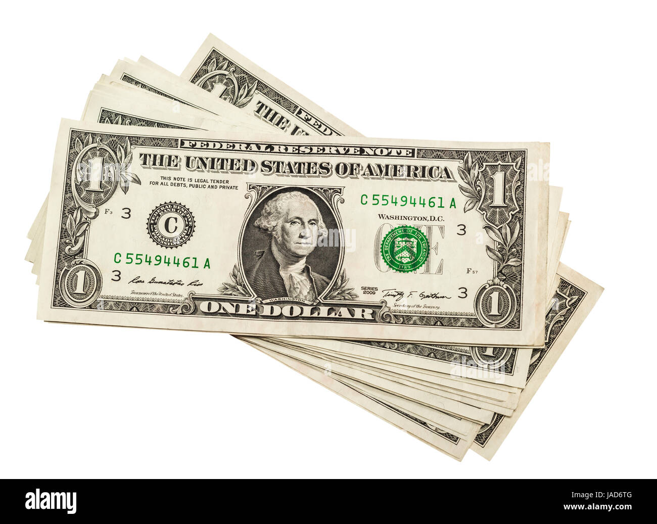 Stack of one dollar on white with clipping path Stock Photo - Alamy
