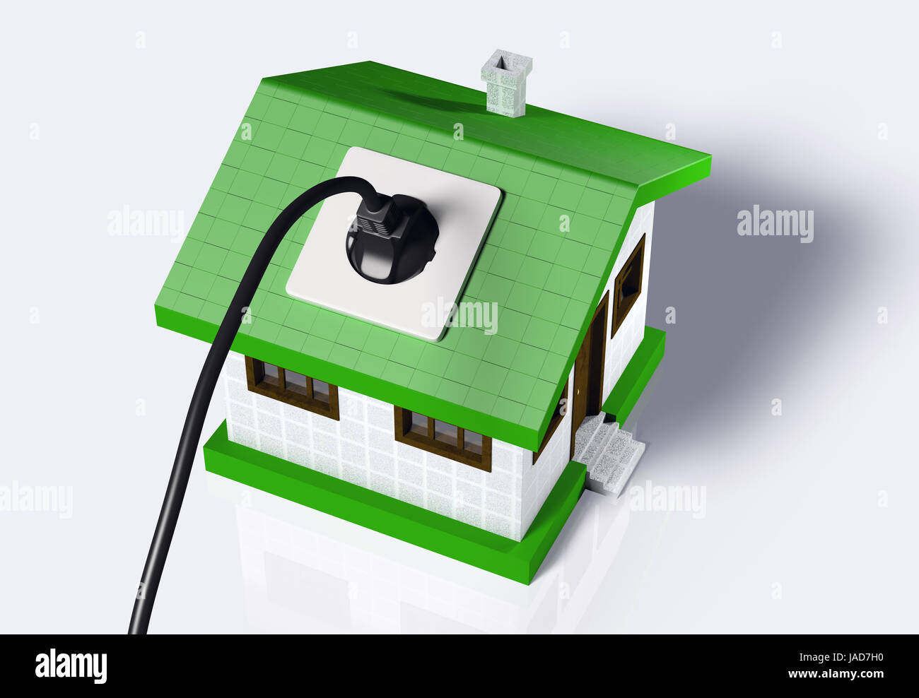 a small house with a socket on the roof is connected to a black cabled ...