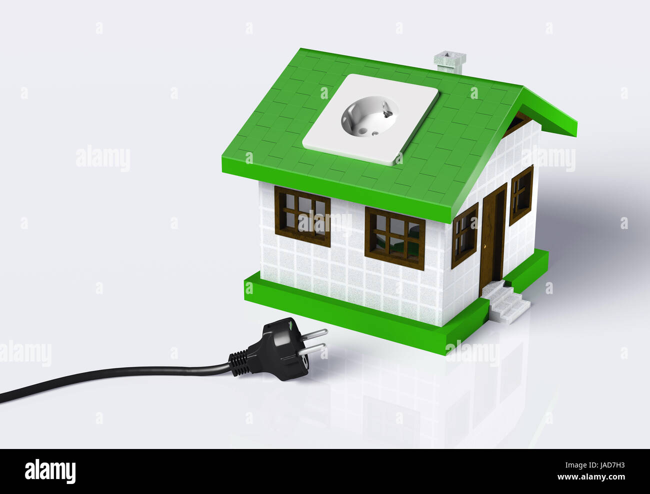a small house with a socket on the roof is disconnected from a black ...