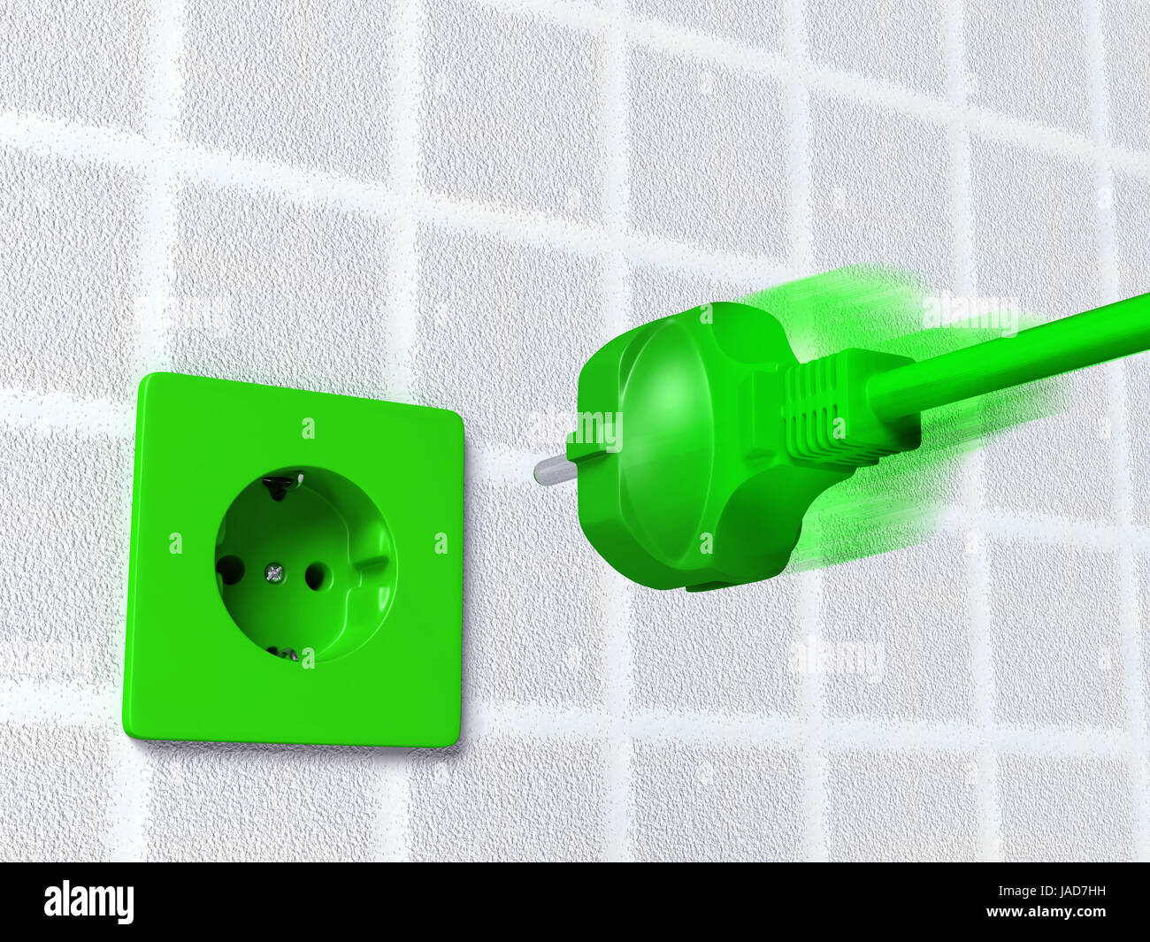 ecological european green plug is going into a green socket placed on ...