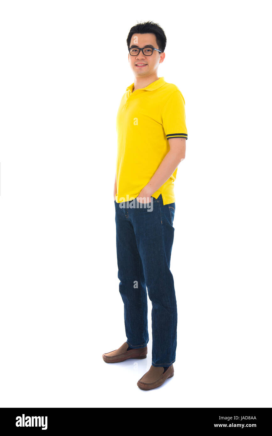 Front view full body Asian man standing isolated on white background ...