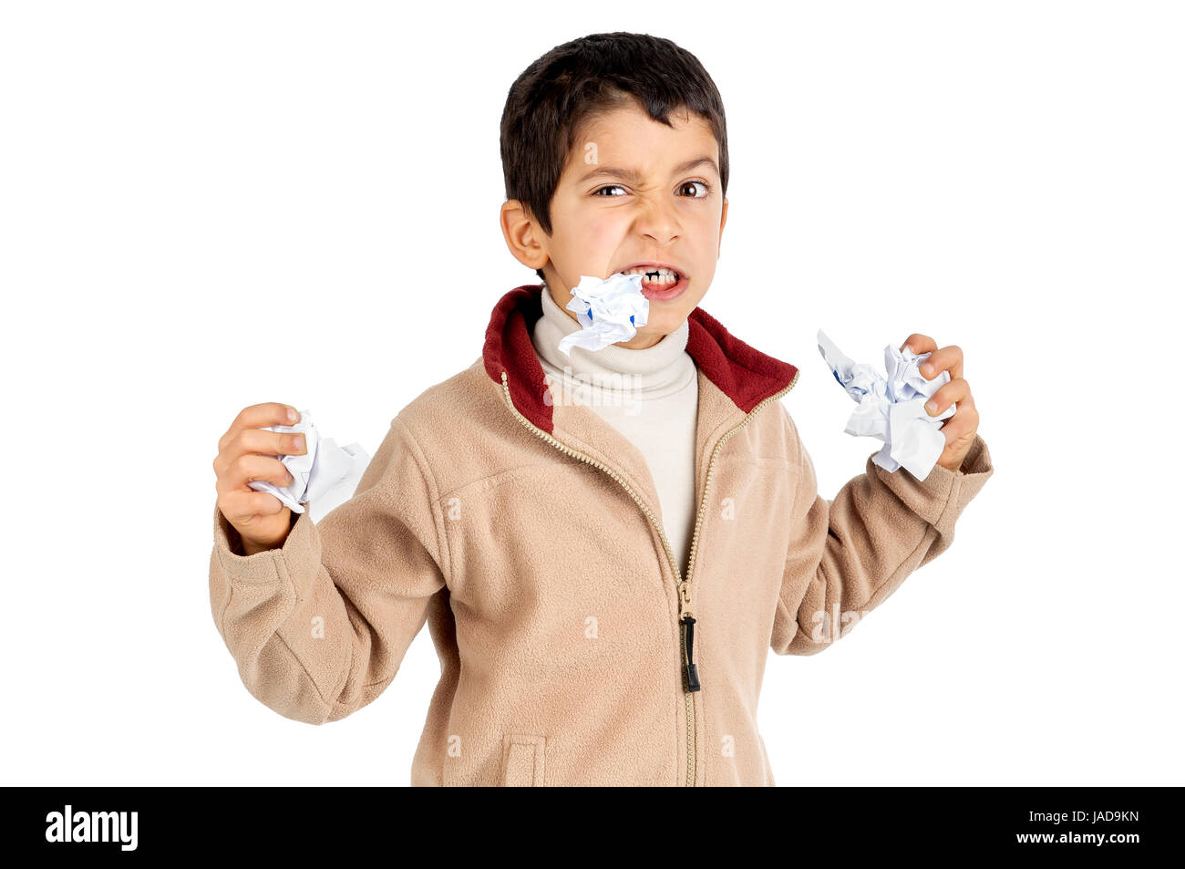 Stressed young boy chewing his homework Stock Photo - Alamy