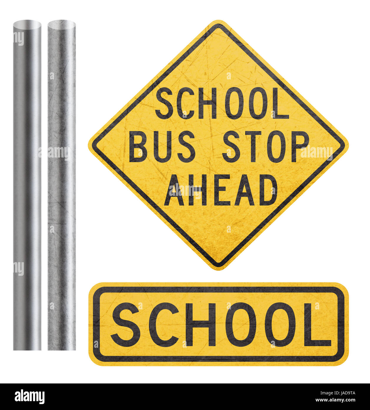 School caution Sign with metal bar, isolated in white with clipping ...