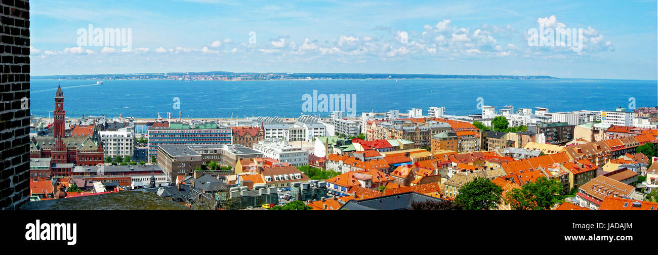 Panorama von Helsingborg (Schweden), Öresund und Helsingör (Dänemark ...