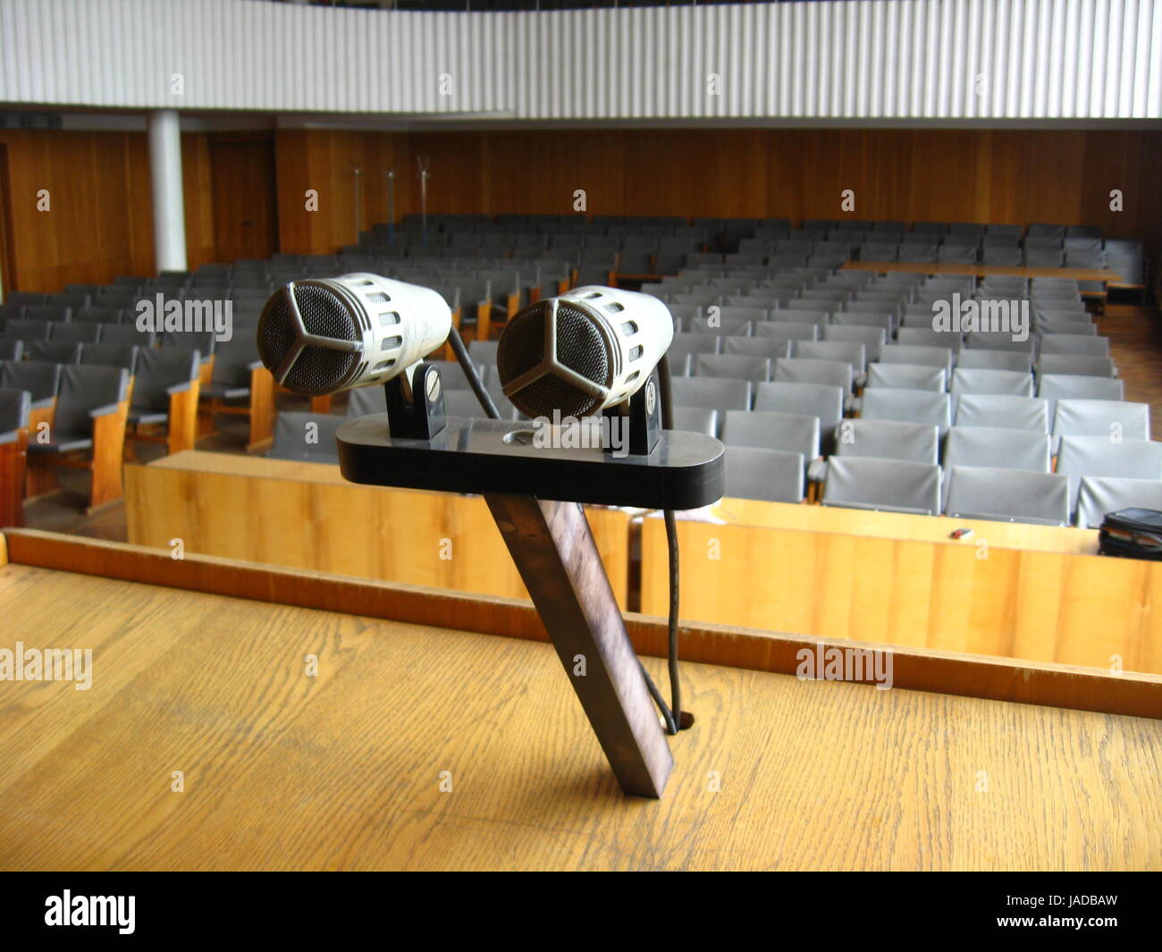 pair of microphones in the big hall Stock Photo - Alamy