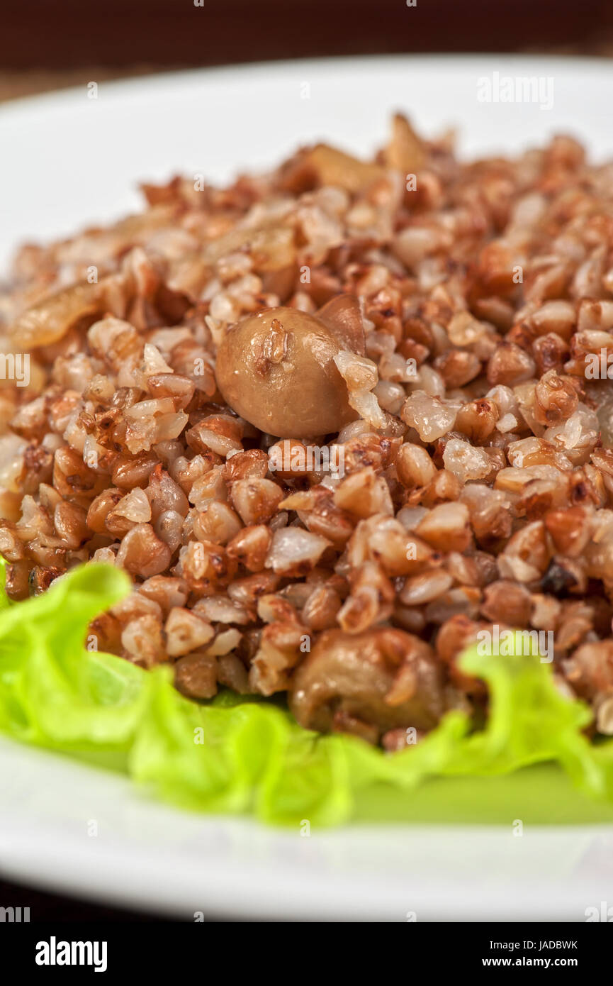 Russian traditional buckwheat with mushrooms and onion Stock Photo - Alamy