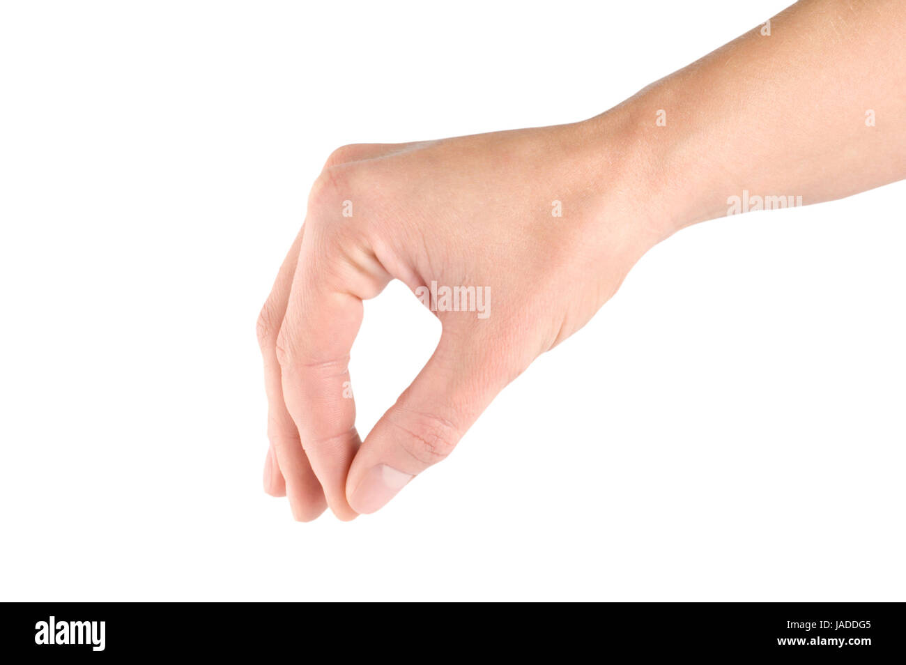 Hand with thumb and forefinger together simulating holding or picking ...