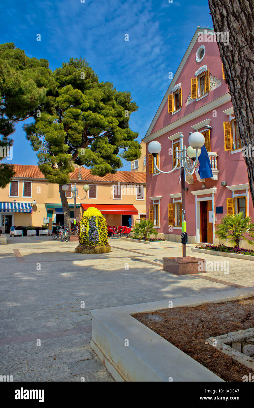 Biograd na moru central square and city hall, Dalmatia, Croatia Stock ...