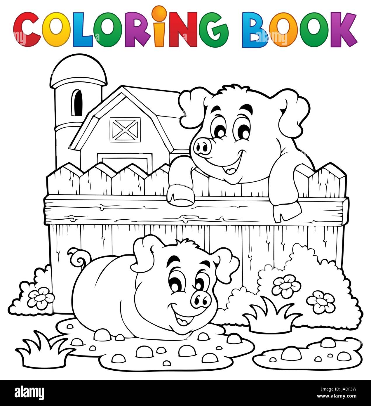 Coloring book pig theme 3 - picture illustration Stock Photo - Alamy