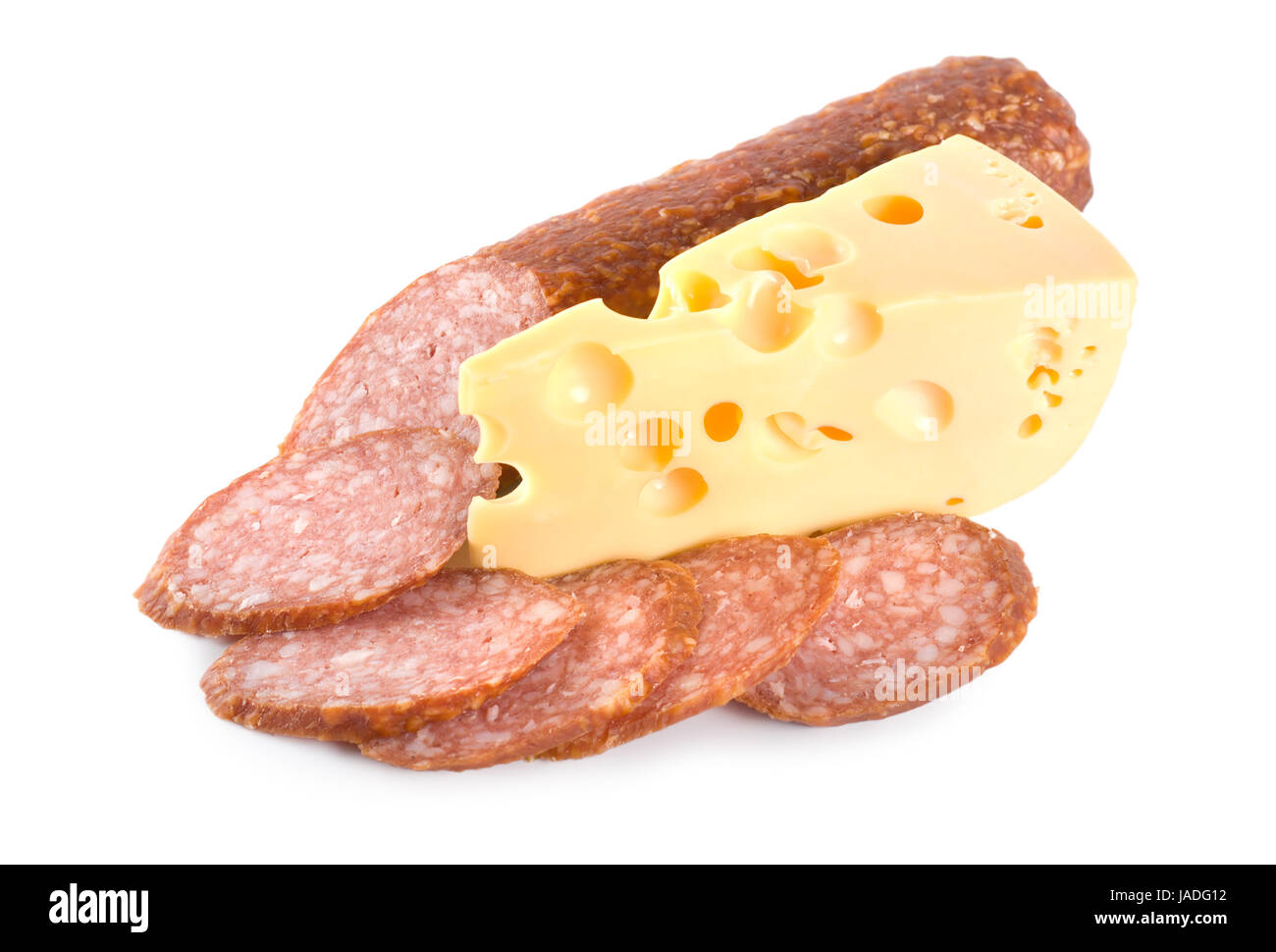 Cheese and Sausage isolated on white background Stock Photo - Alamy
