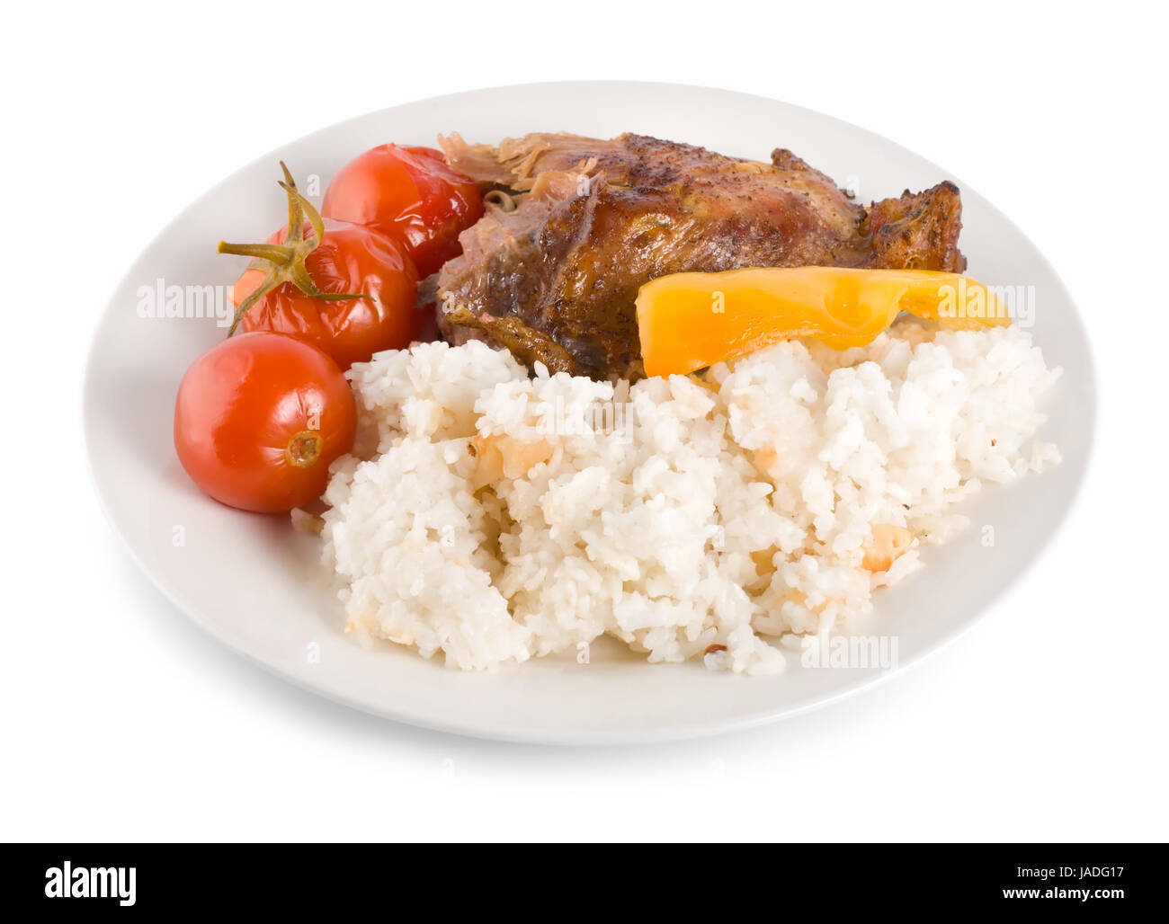 Boiled rice with chicken isolated on a white background (Path Stock ...