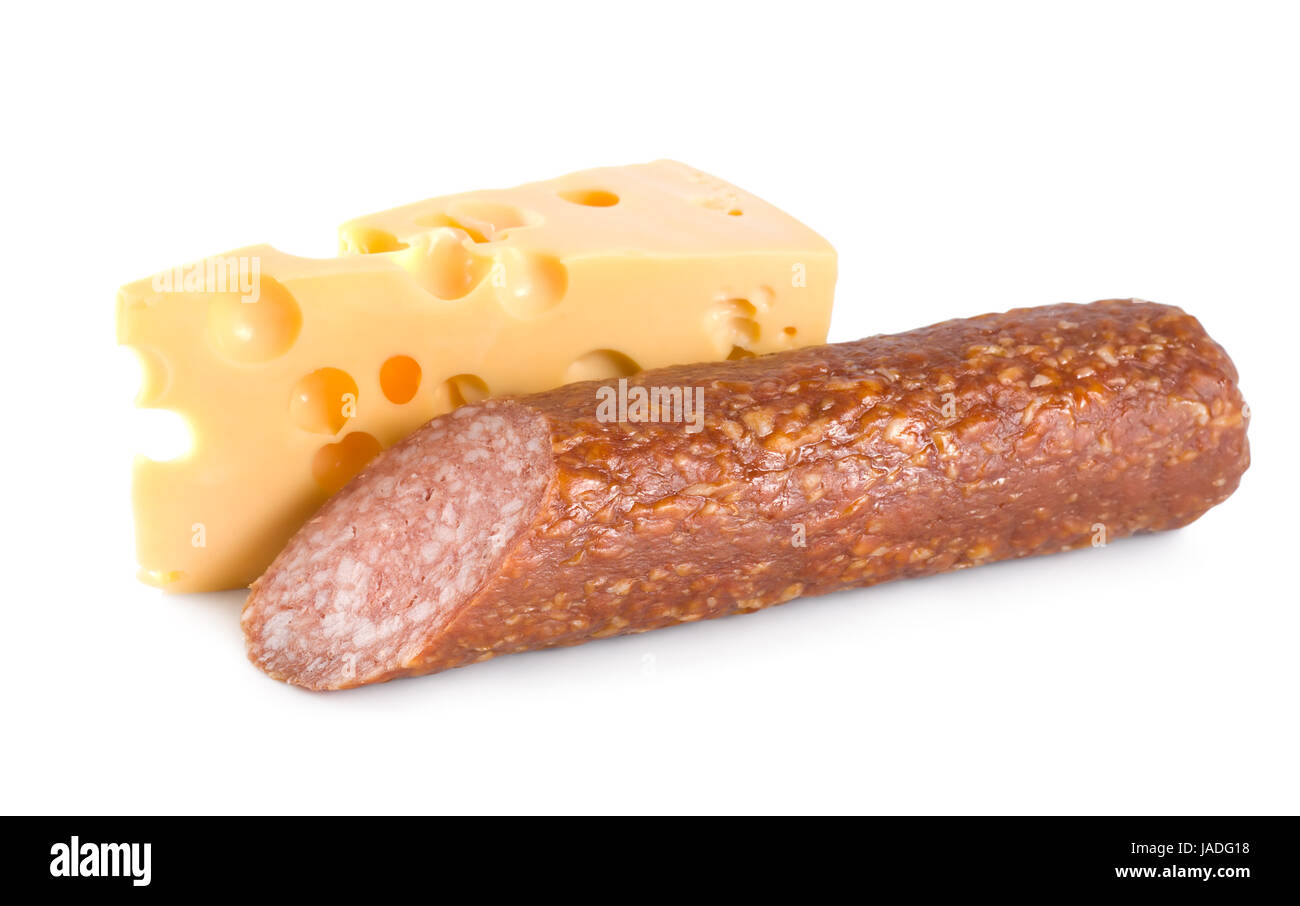 Cheese and Sausage isolated on white background Stock Photo - Alamy