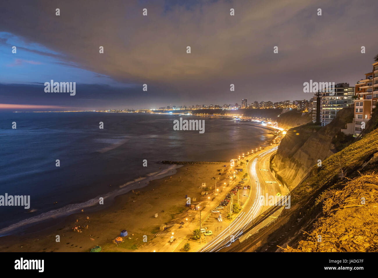 The Pacific coast of Miraflores at night in Lima, Peru Stock Photo - Alamy