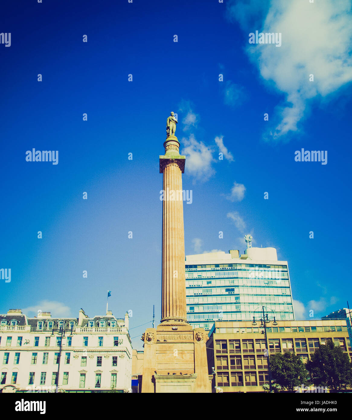 Vintage look Sir Walter Scott column in George Square, Glasgow Stock ...