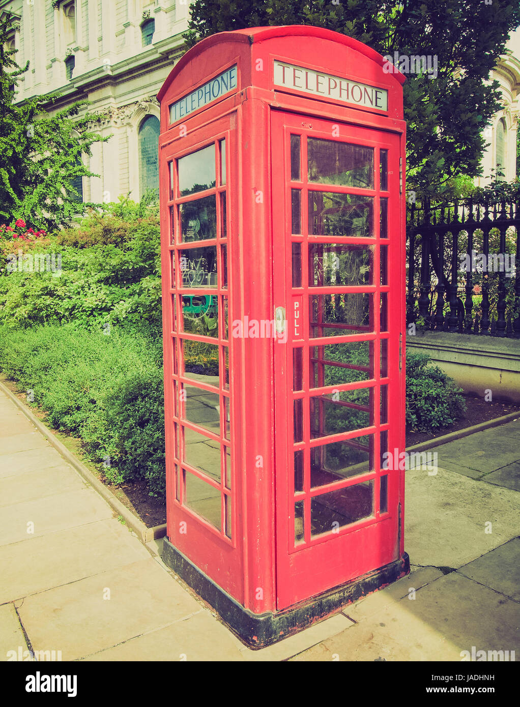 Vintage looking Traditional red telephone box in London UK Stock Photo ...