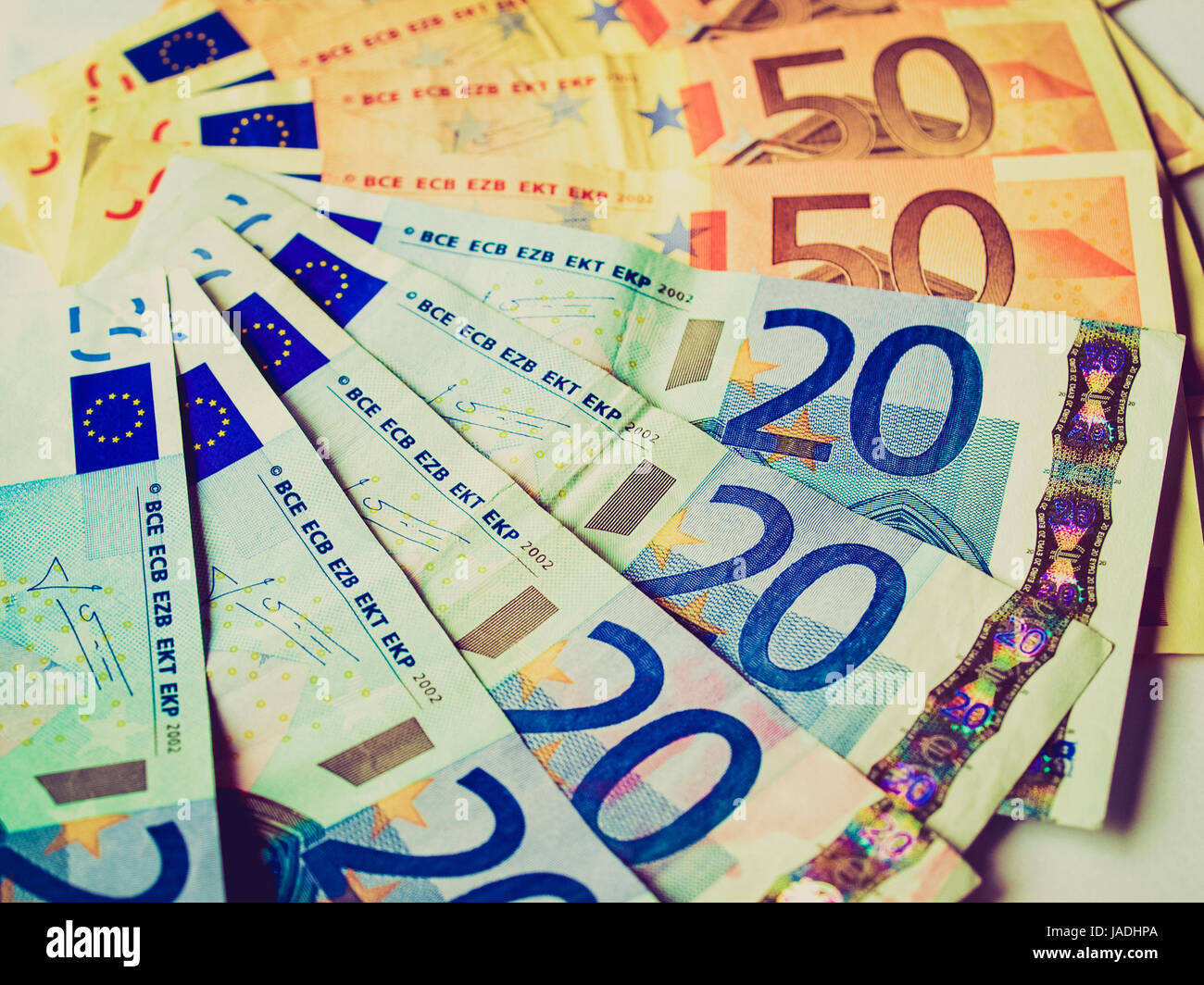 Vintage looking Euro banknotes money european currency Stock Photo - Alamy