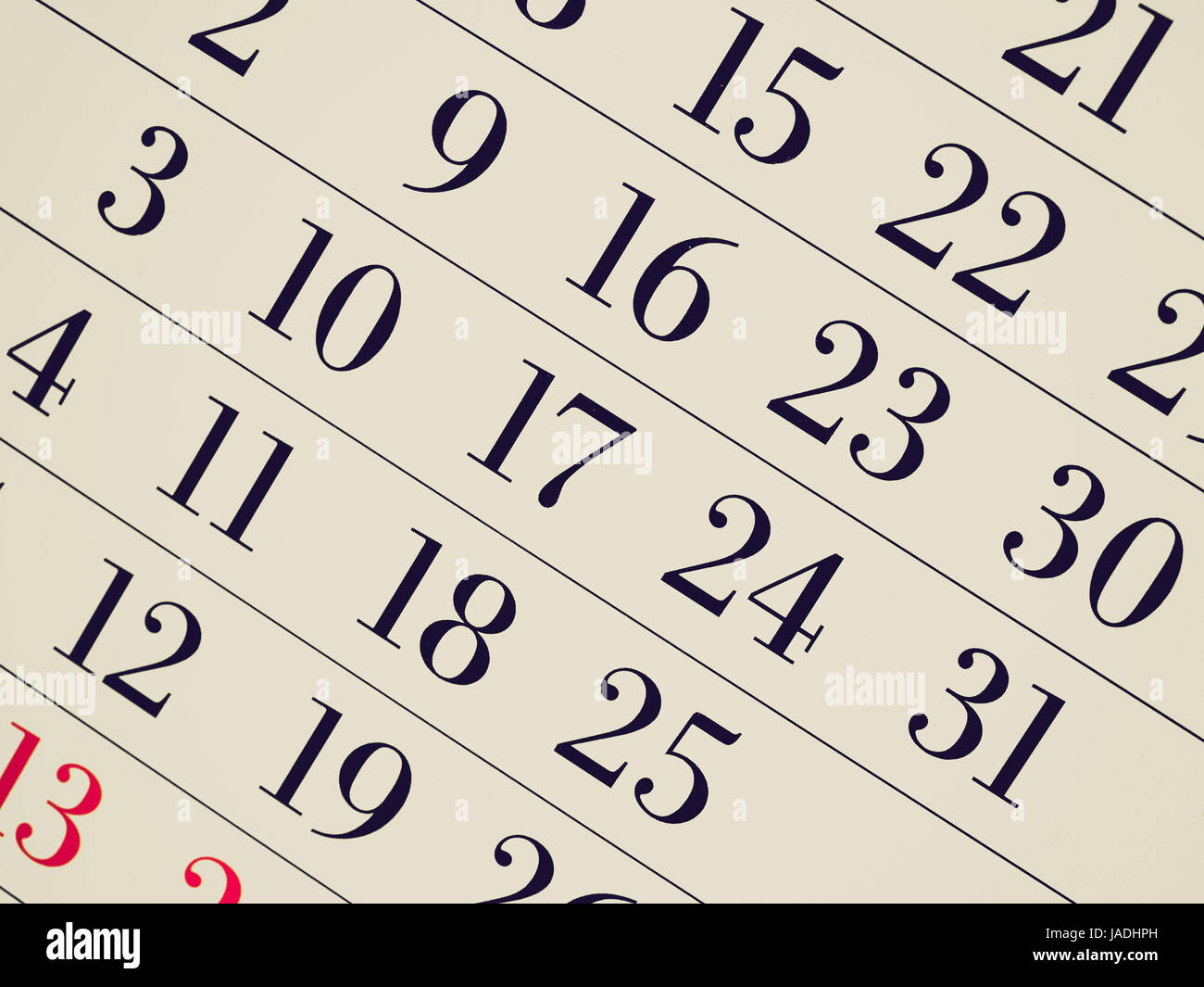 Vintage looking Detail of dates on a calendar page Stock Photo - Alamy