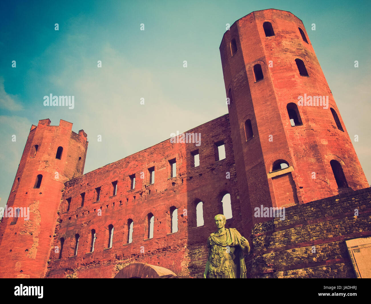 Vintage looking Torri Palatine ancient Roman gates in Turin Italy Stock ...