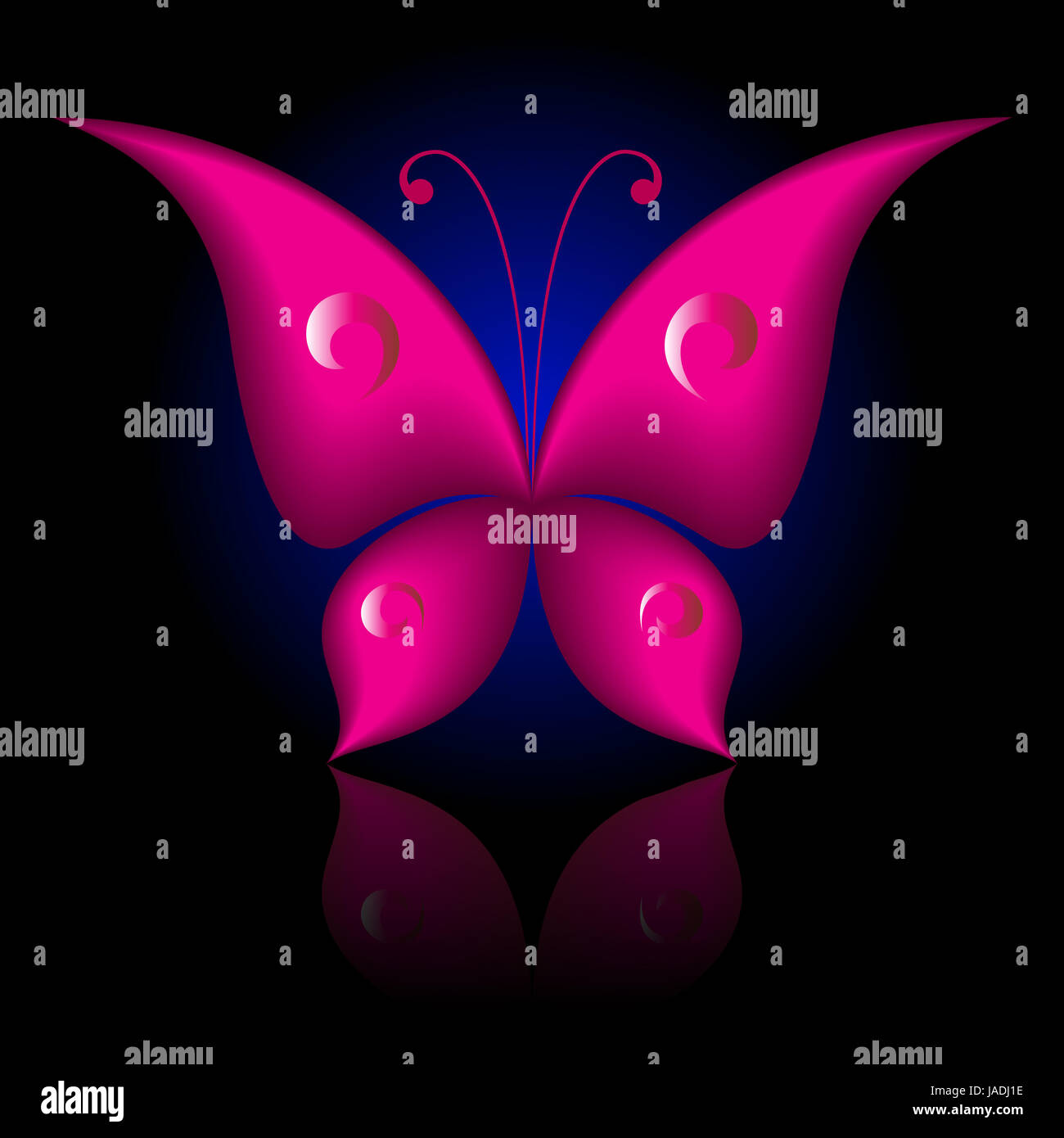 Vector illustration of magenta icon simply butterfly on black ...