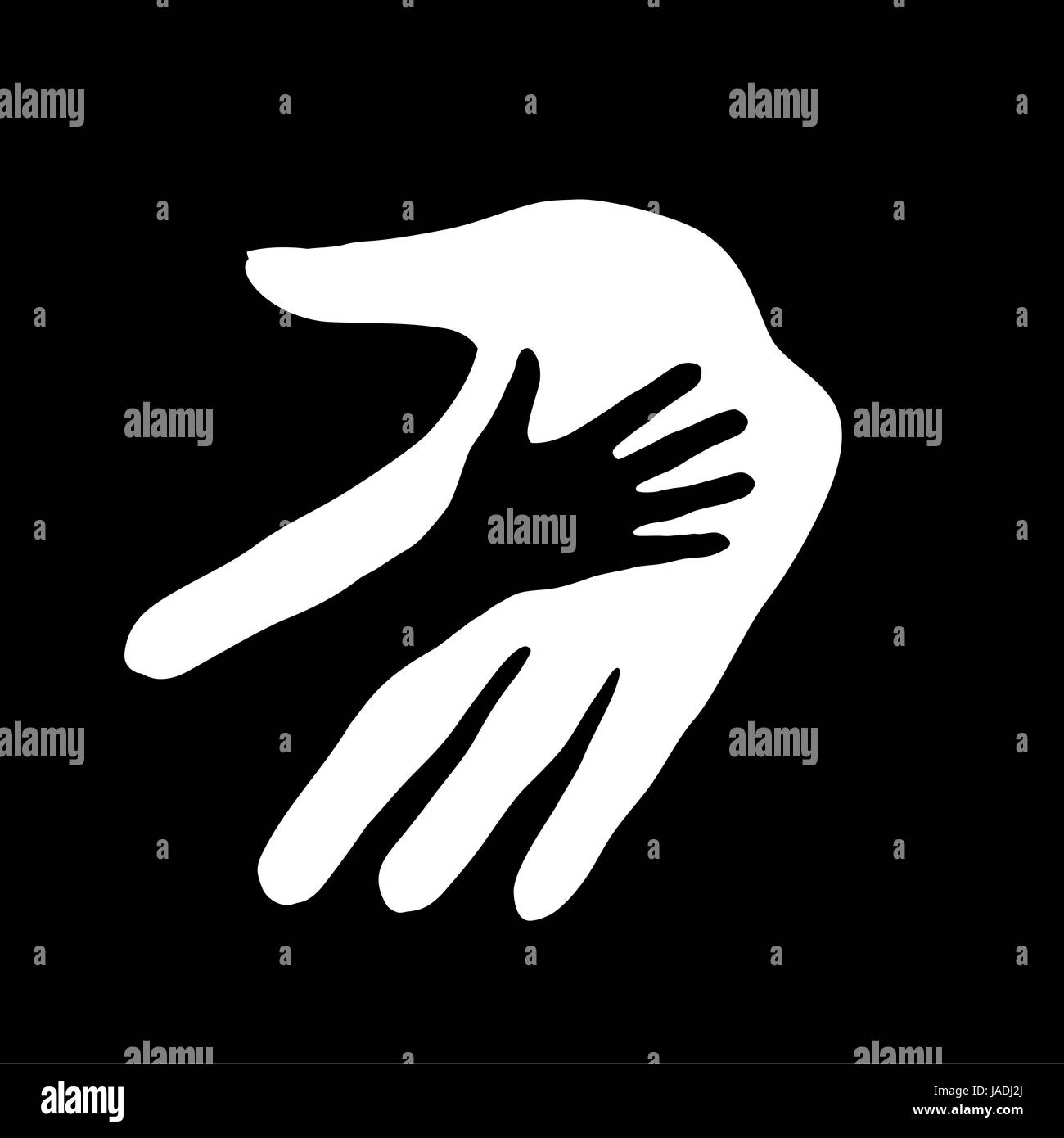 Hand in hand illustration in black-and-white. Concept of help ...