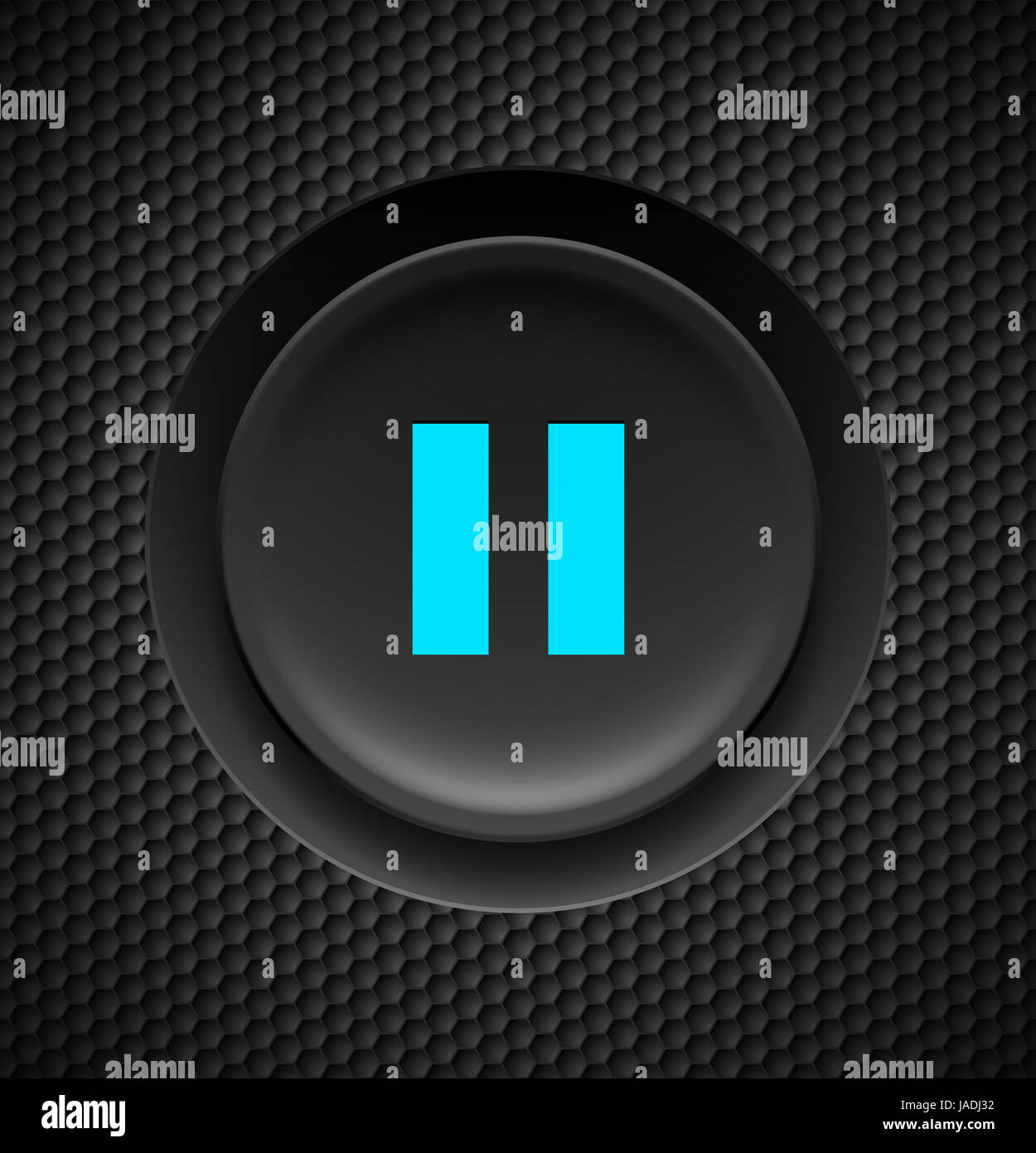 Black button with blue pause sign on carbon background Stock Photo - Alamy