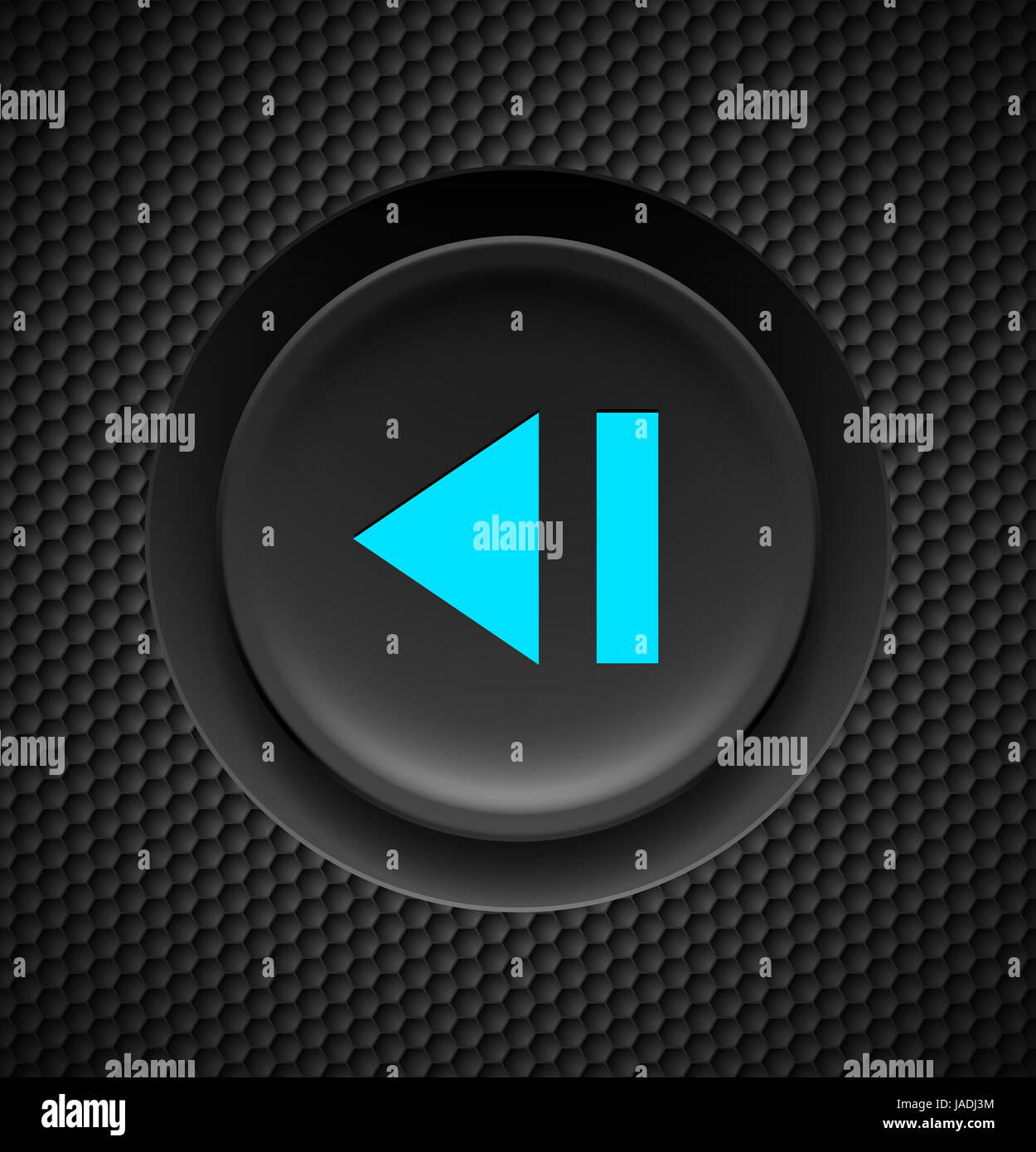 Black button with blue sign of fast backward on carbon background Stock ...