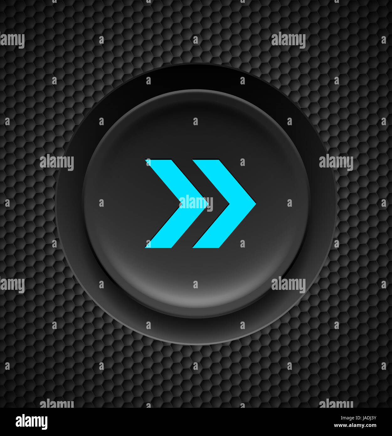 Black button with fast forward sign in blue on carbon background Stock ...