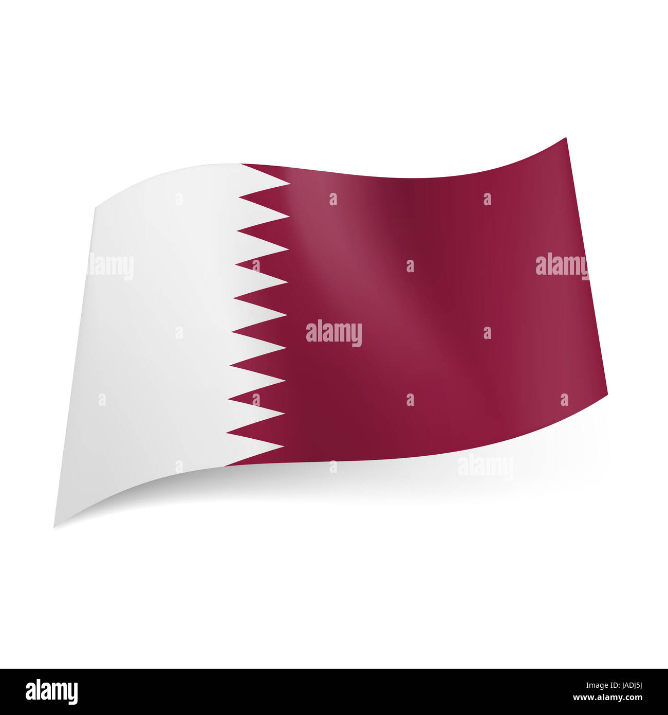 National flag of Qatar: white and maroon bands with serrated pattern ...