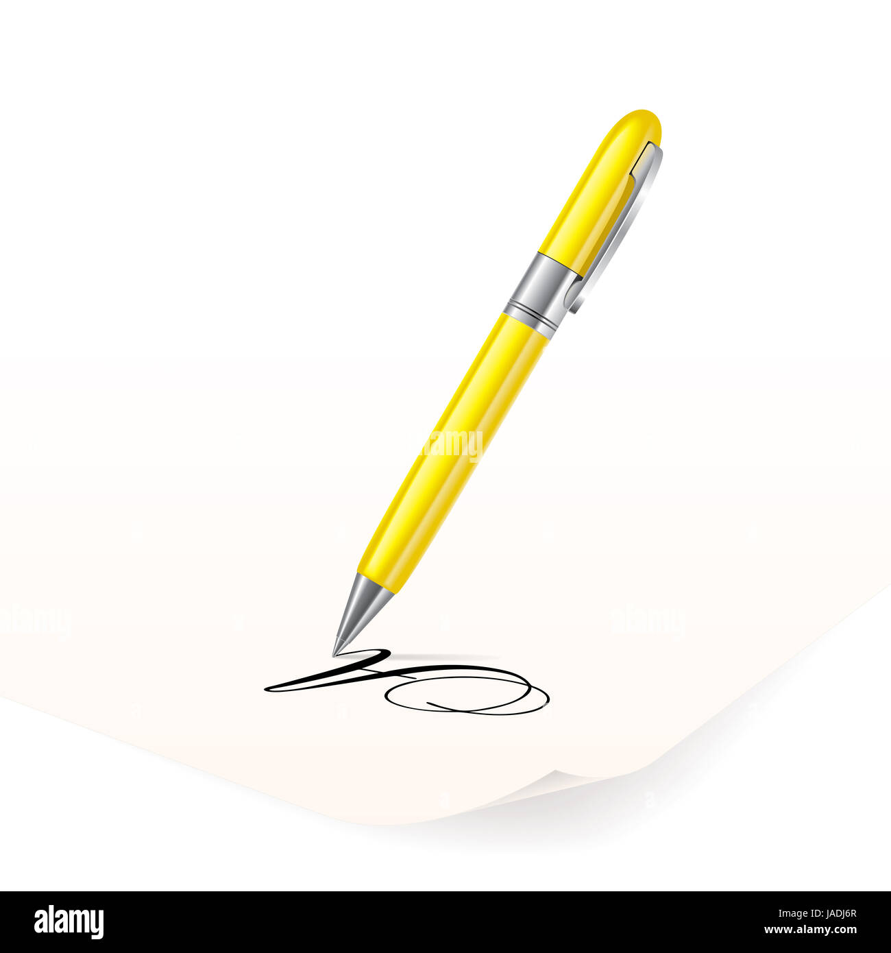 Vector image of yellow pen writing on paper Stock Photo - Alamy