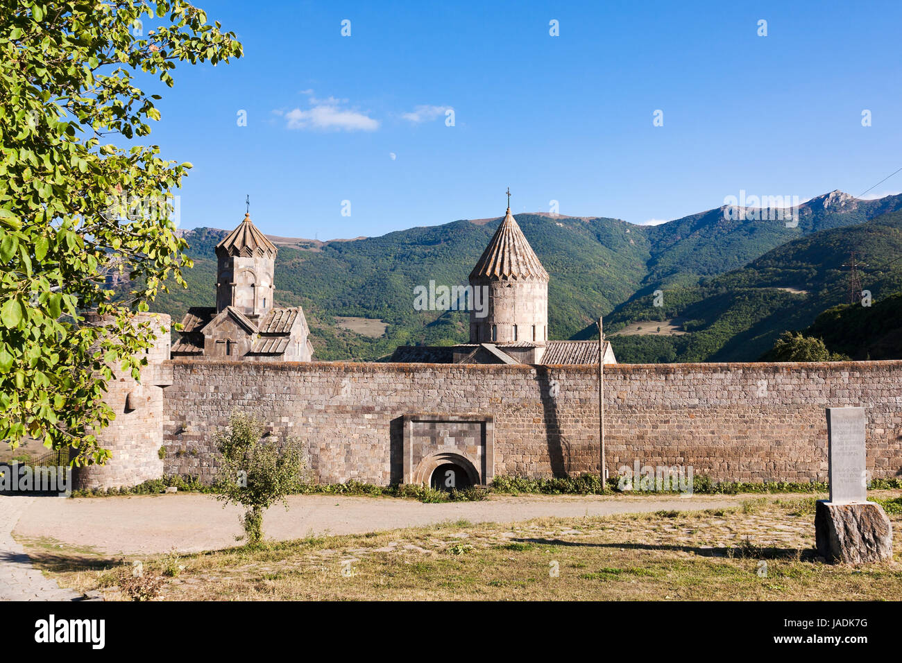 outdoor view of stone walls of Tatev Monastery in Armenia Stock Photo ...