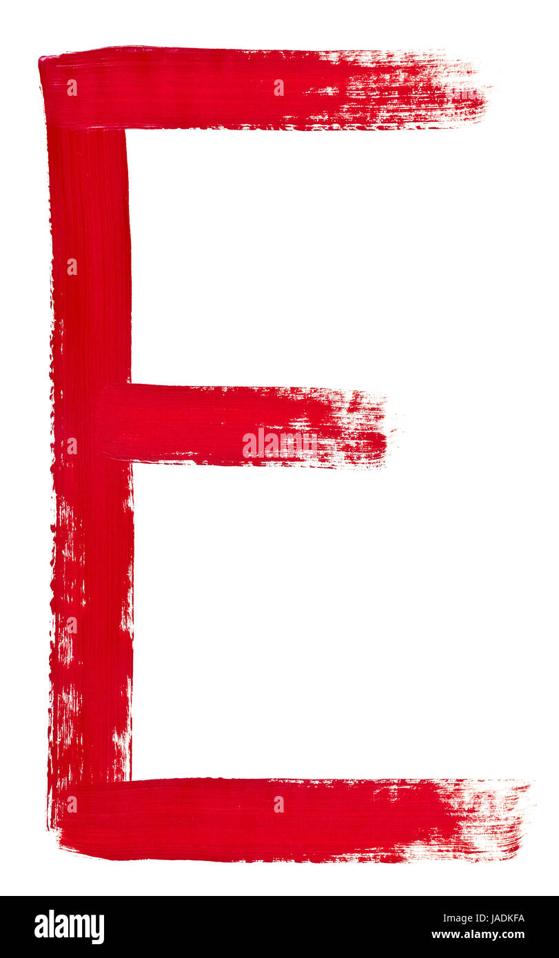 capital letter e hand painted by red brush on white background Stock ...