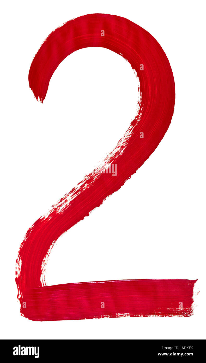 Arabic numeral 2 hand written by red brush on white background Stock ...