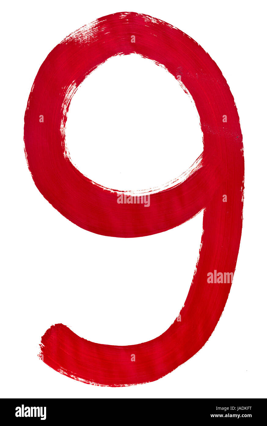 Arabic numeral 9 hand written by red brush on white background Stock ...