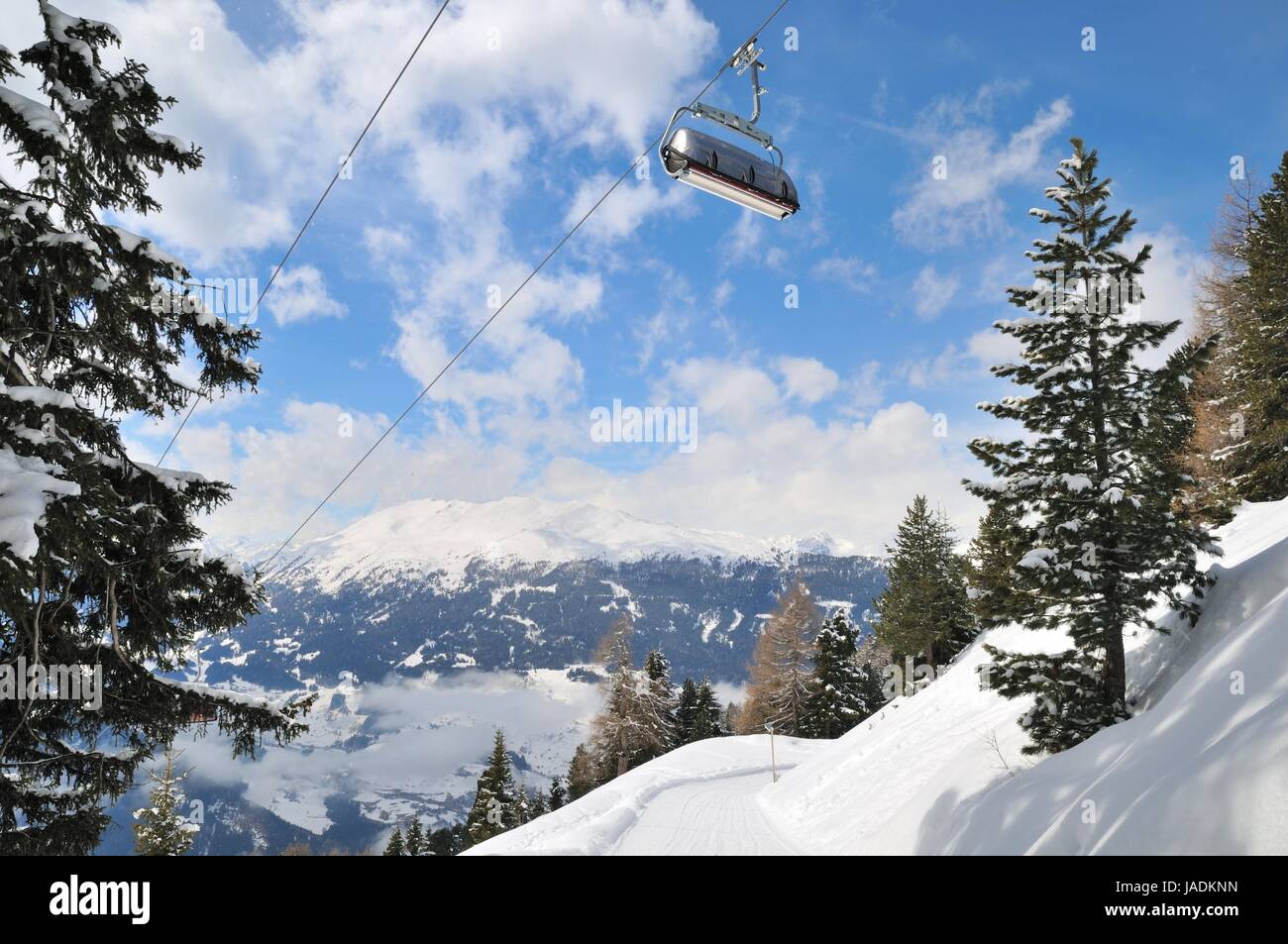 Empty ski lift in beautiful winter snowy mountain landscape (resort in ...