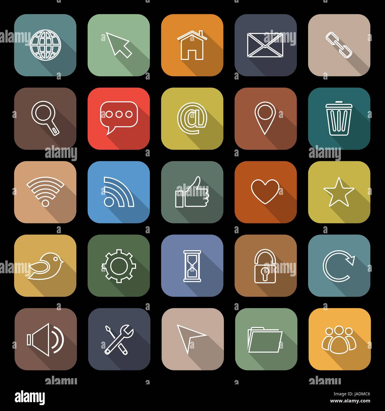 Website flat icons with long shadow, stock vector Stock Vector Image ...