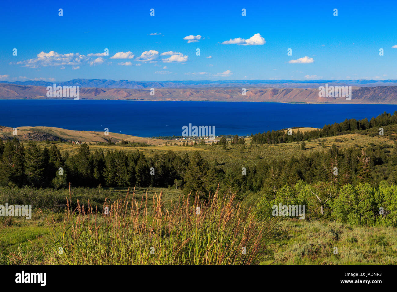 This is a view of beautiful blue Bear Lake and Garden City as seen from ...