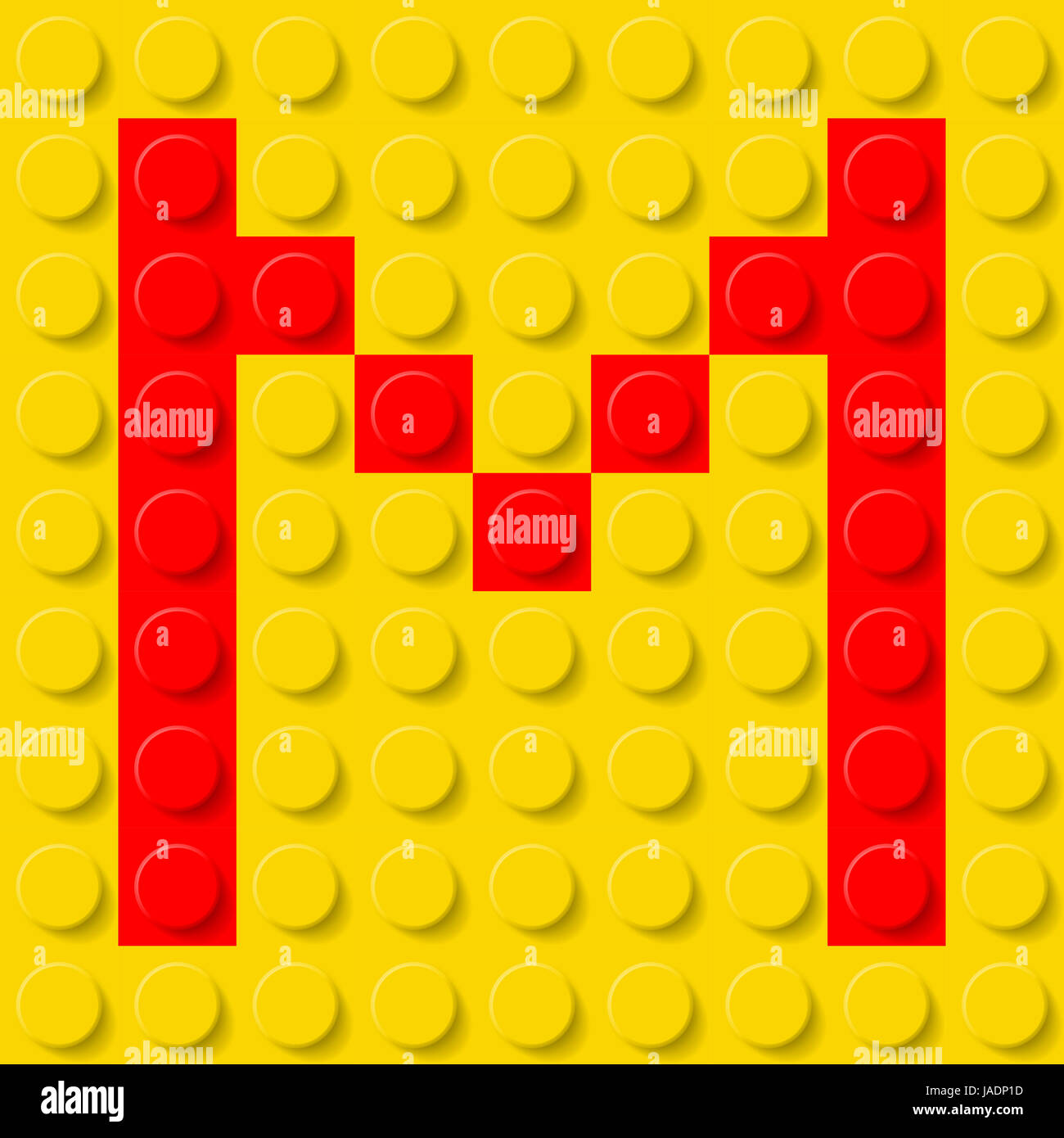 Red letter M in yellow plastic construction kit. Typeface sample Stock ...