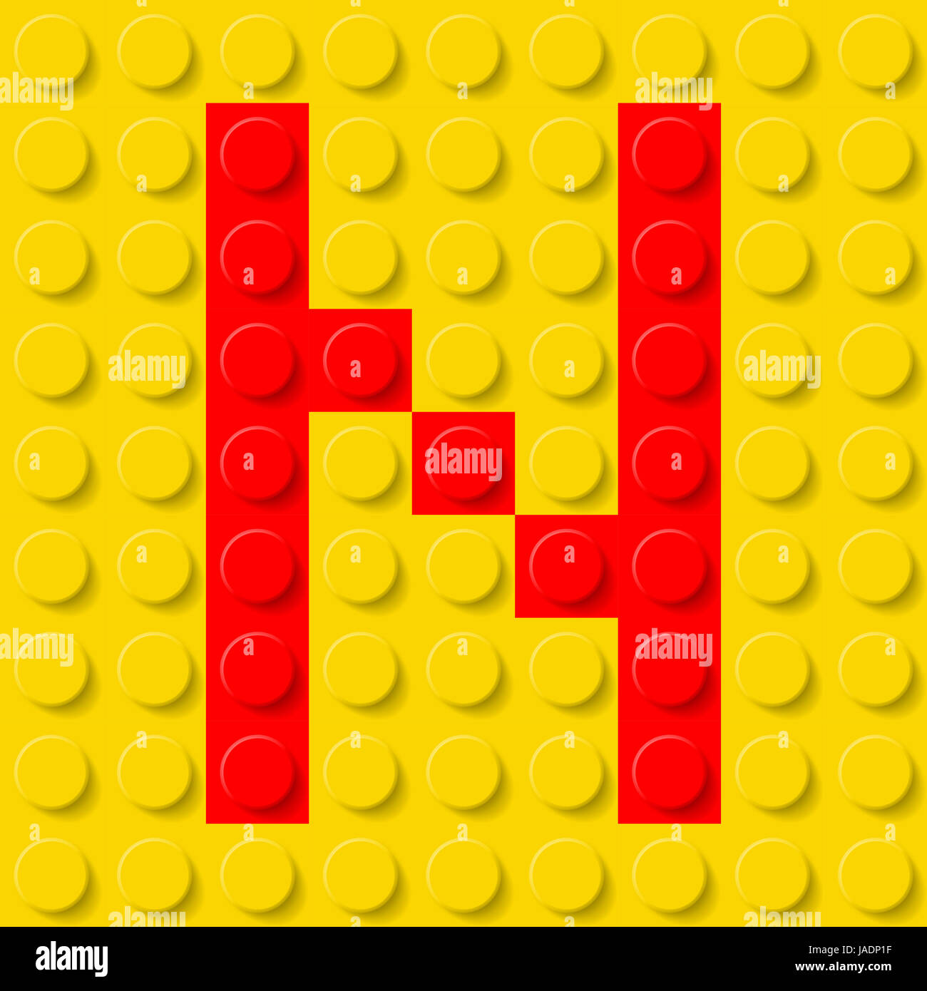 Red letter N in yellow plastic construction kit. Typeface sample Stock ...