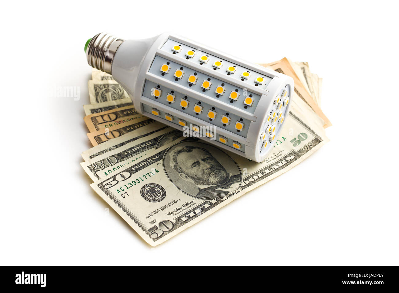 LED lightbulb with us dollars on white background Stock Photo - Alamy