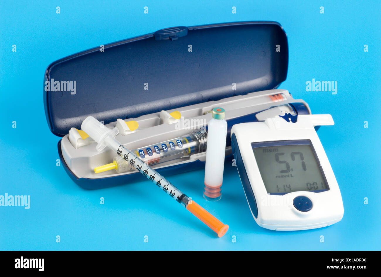 Glucose meter, Insulin pen injection Stock Photo - Alamy
