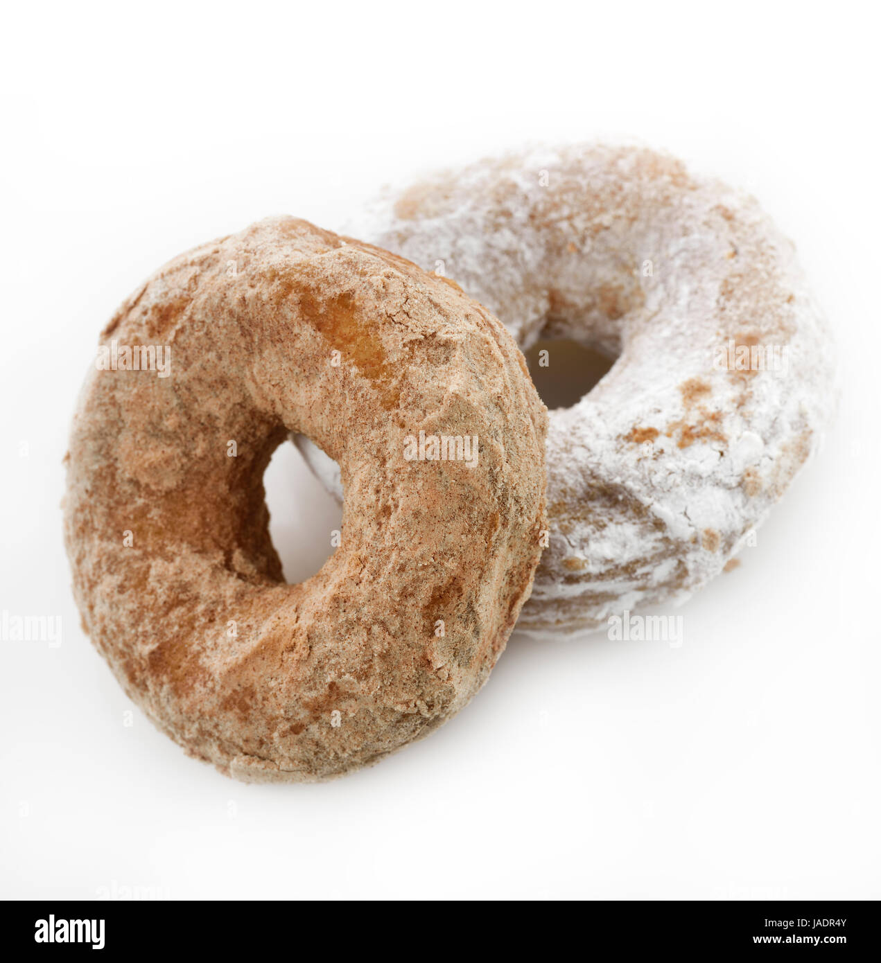 Powdered Sugar Crusty Donuts On White Background Stock Photo - Alamy