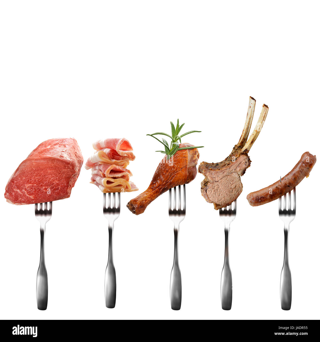 Meat Assortment With Forks Isolated On White Stock Photo - Alamy