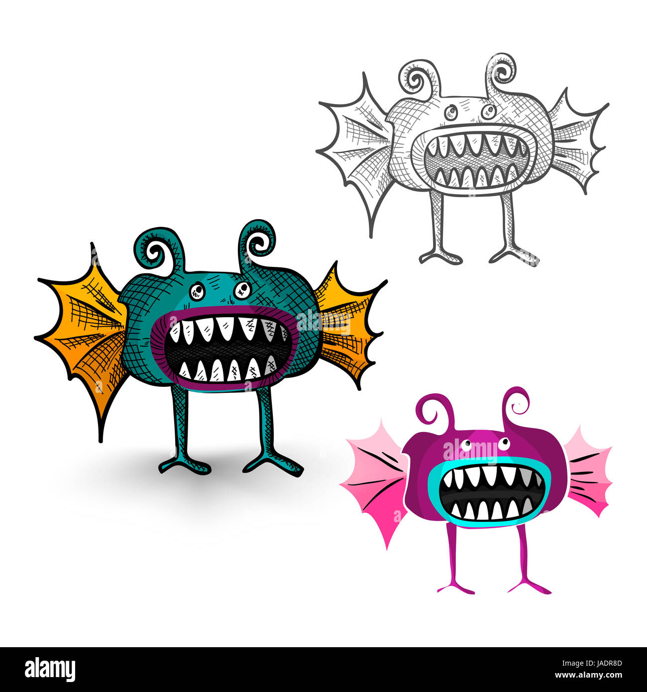 Halloween Monsters isolated spooky hand drawn weird creatures set ...