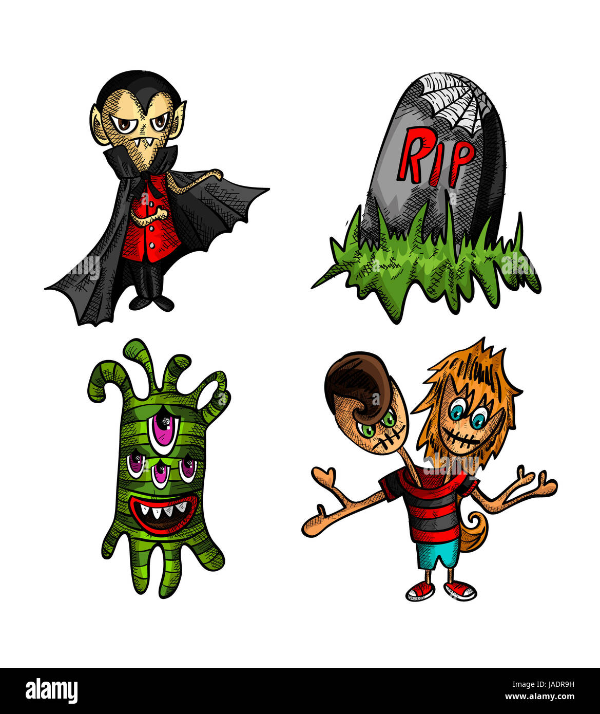 Halloween Monsters isolated spooky hand drawn freak creatures set ...
