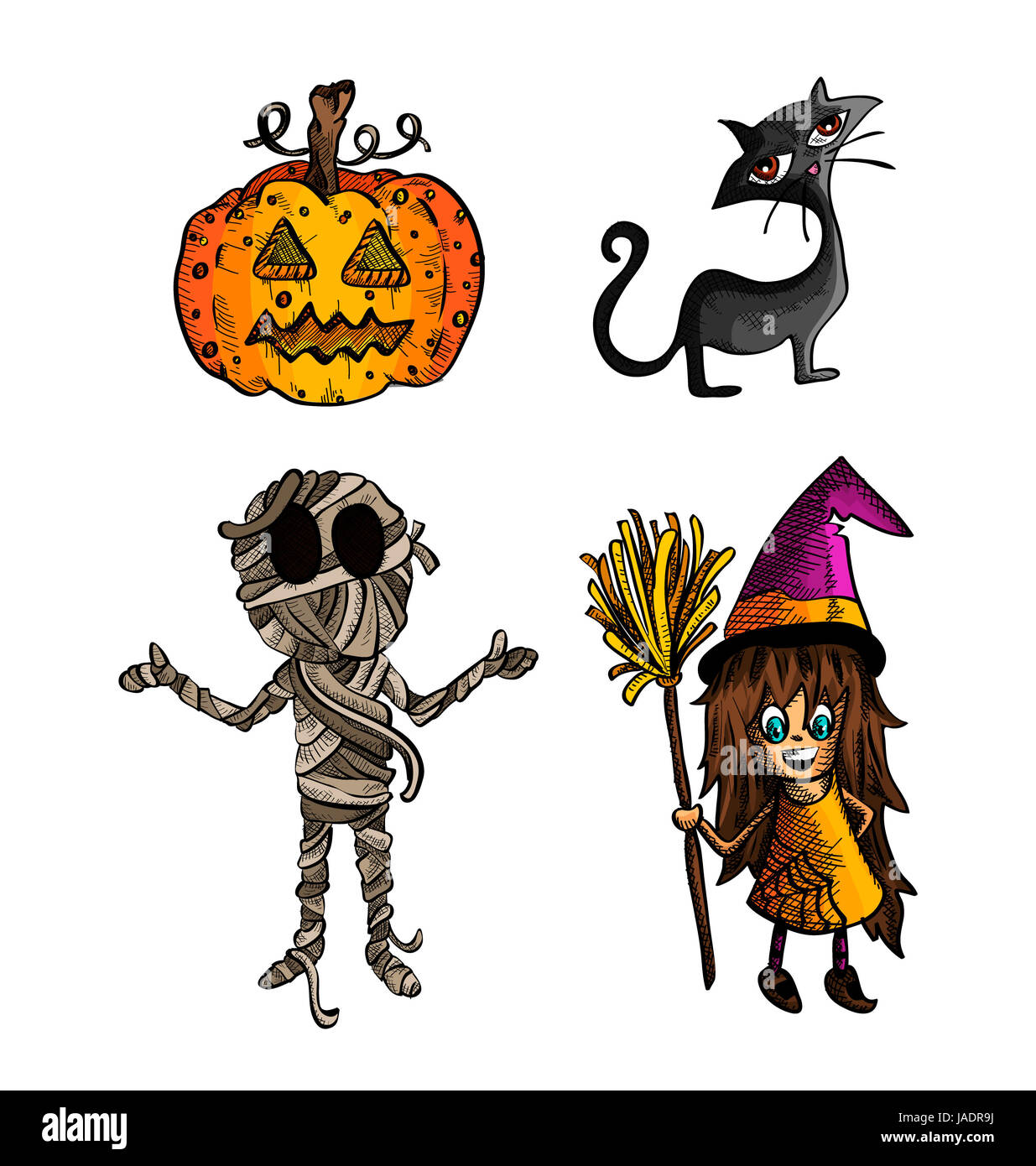 Halloween Monsters isolated spooky hand drawn classic creatures set ...