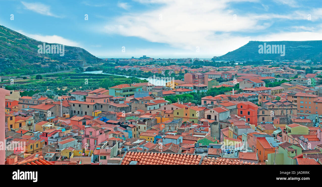 panoramic view of Bosa on a cloudy day Stock Photo - Alamy