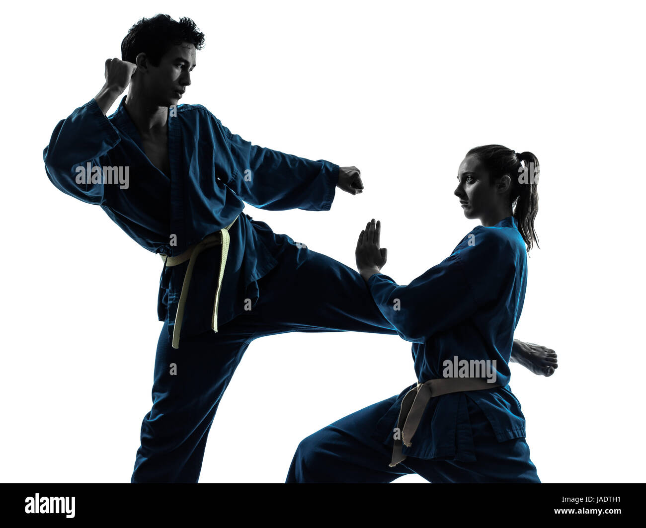 one man woman couple exercising karate vietvodao martial arts in ...
