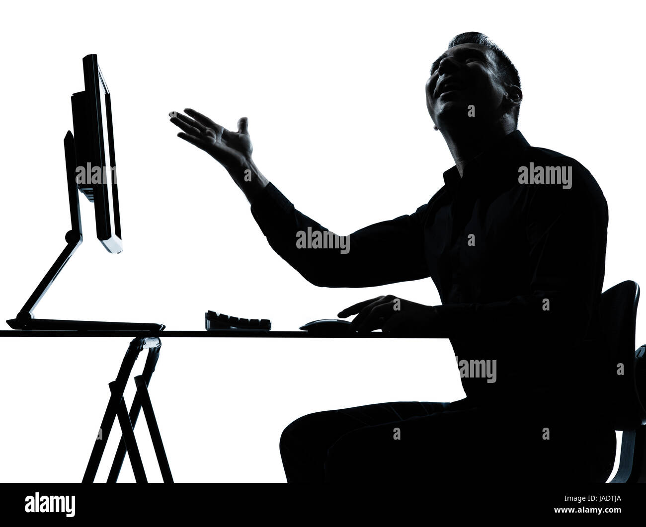 one caucasian business man computer computing happy silhouette in ... one caucasian business man computer computing happy silhouette in ...